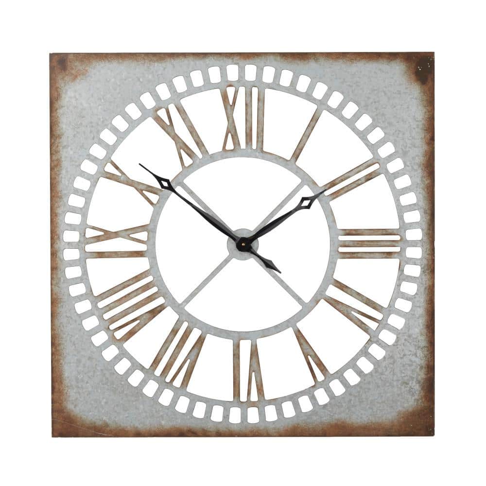 Litton Lane 36 in. x 36 in. Gray Metal Cutout Wall Clock with Brown ...
