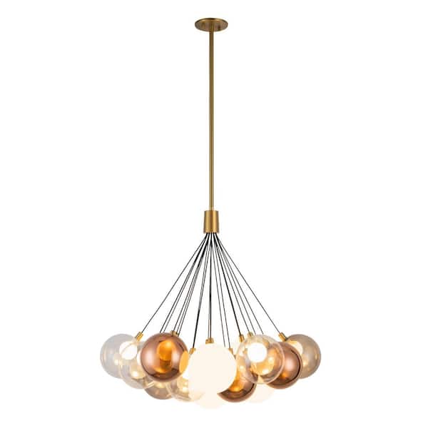 KUZCO Bolla 28-in Brushed Gold dimmable LED Chandelier with Mixed Glass ...