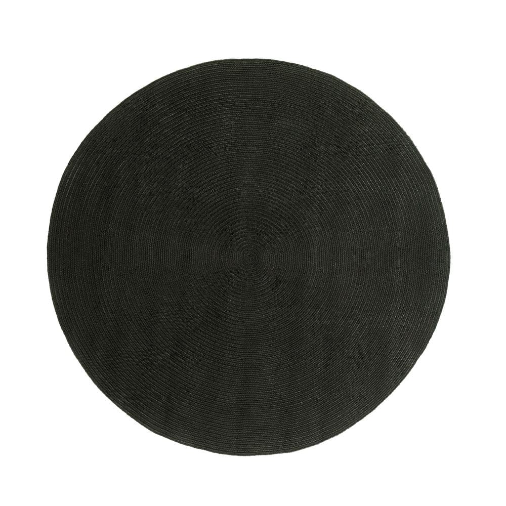 SUPERIOR Braided Black 6 ft. Round Solid Indoor/Outdoor Area Rug 6RUG ...