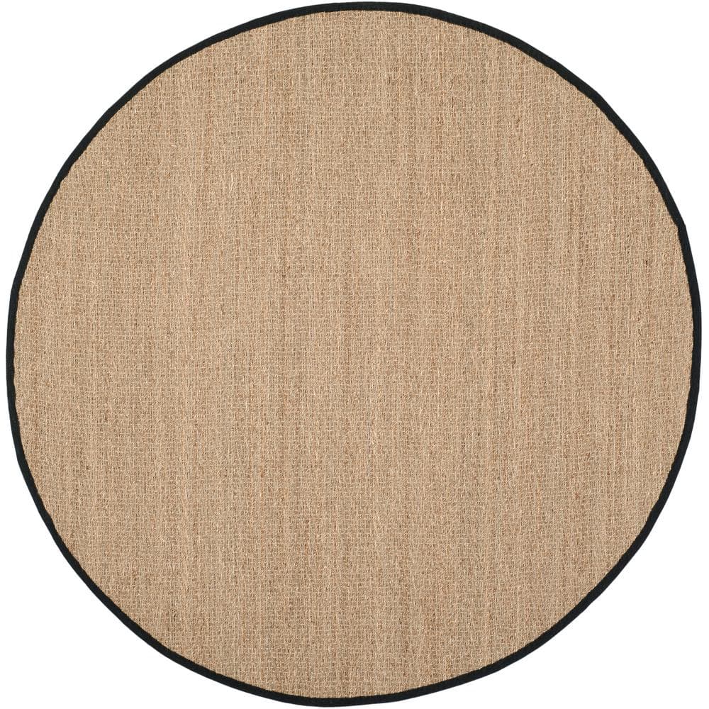SAFAVIEH Natural Fiber Beige/Black 6 ft. x 6 ft. Round Border Area Rug ...