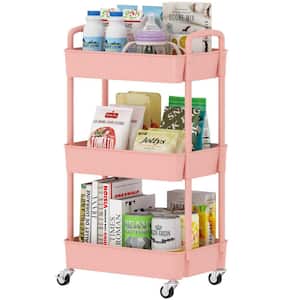 3-Tier Metal -Wheeled Utility Cart in Pink ZCart014 - The Home Depot