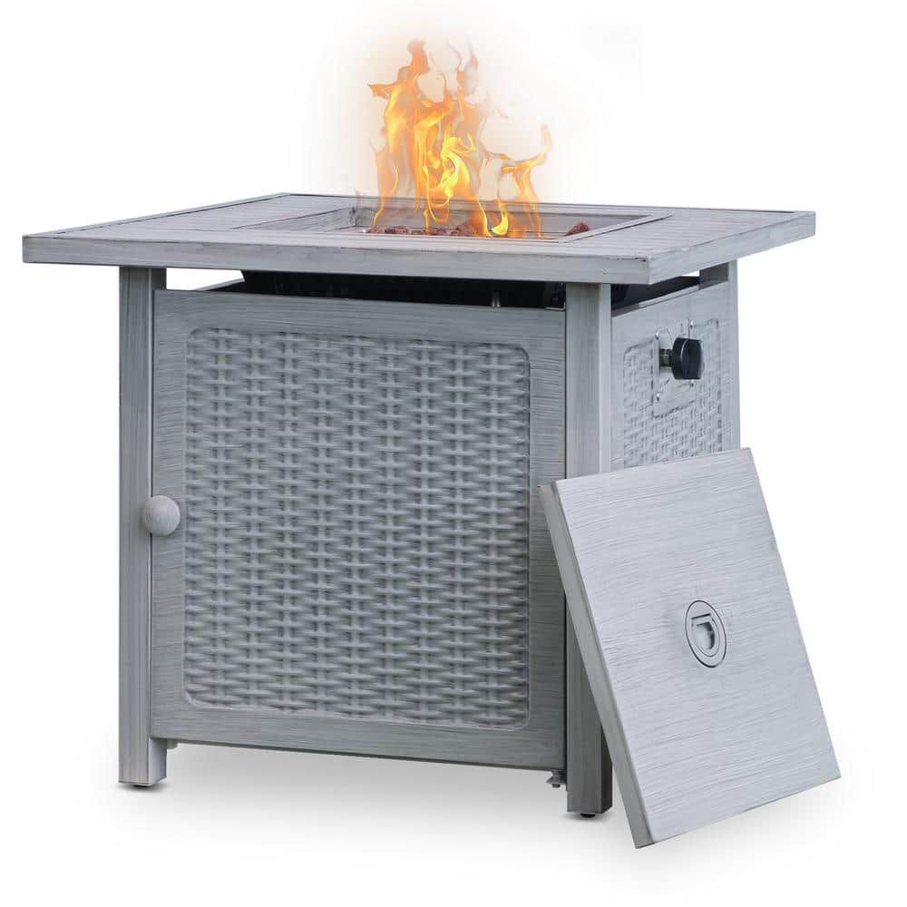 Utopia 4niture Gian 28 in. Light Gray Square Metal Fire Pit Table Slat ...