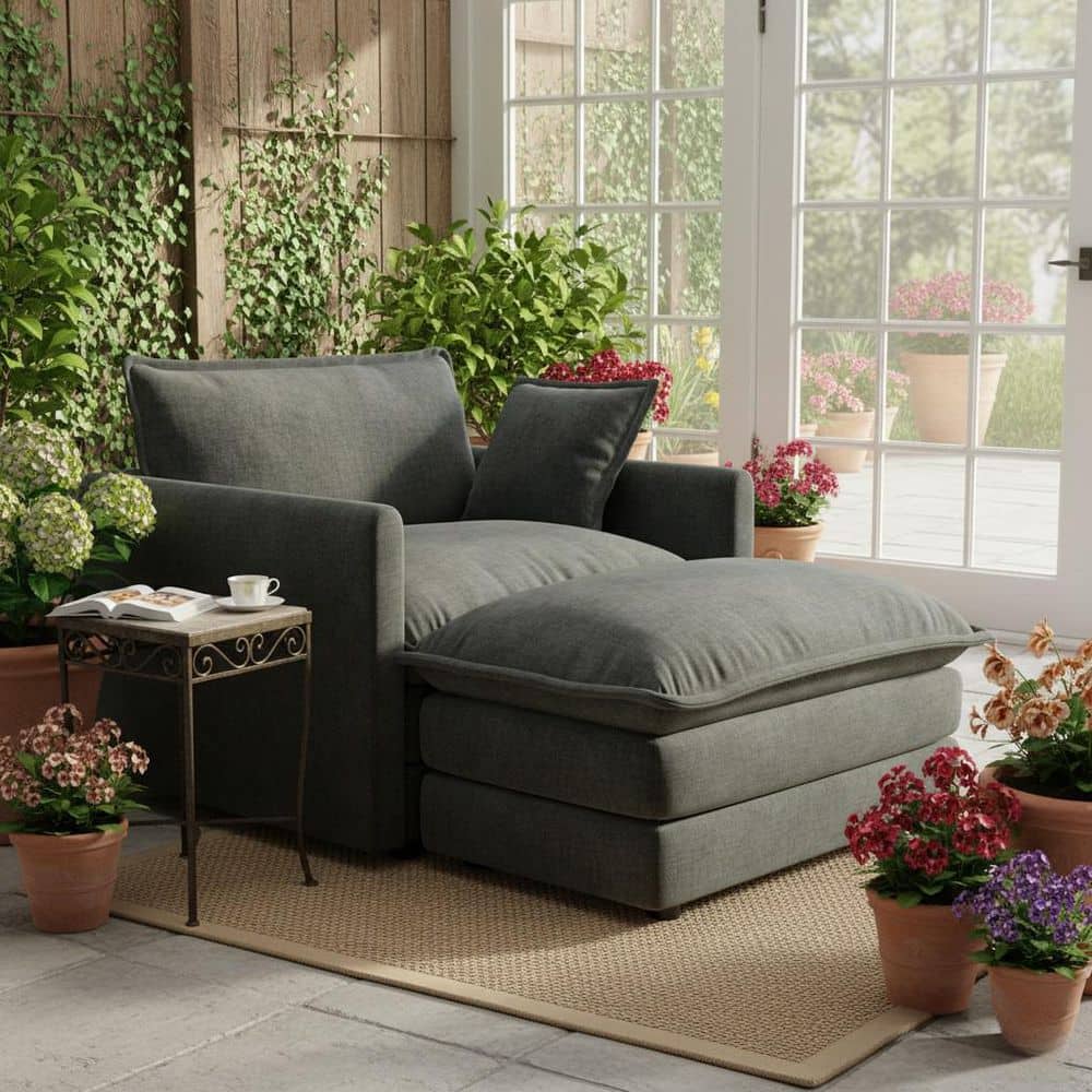 Homy Casa HEAT 41.4 in. Track Arm Chenille Sectional Sofa with 1 ...