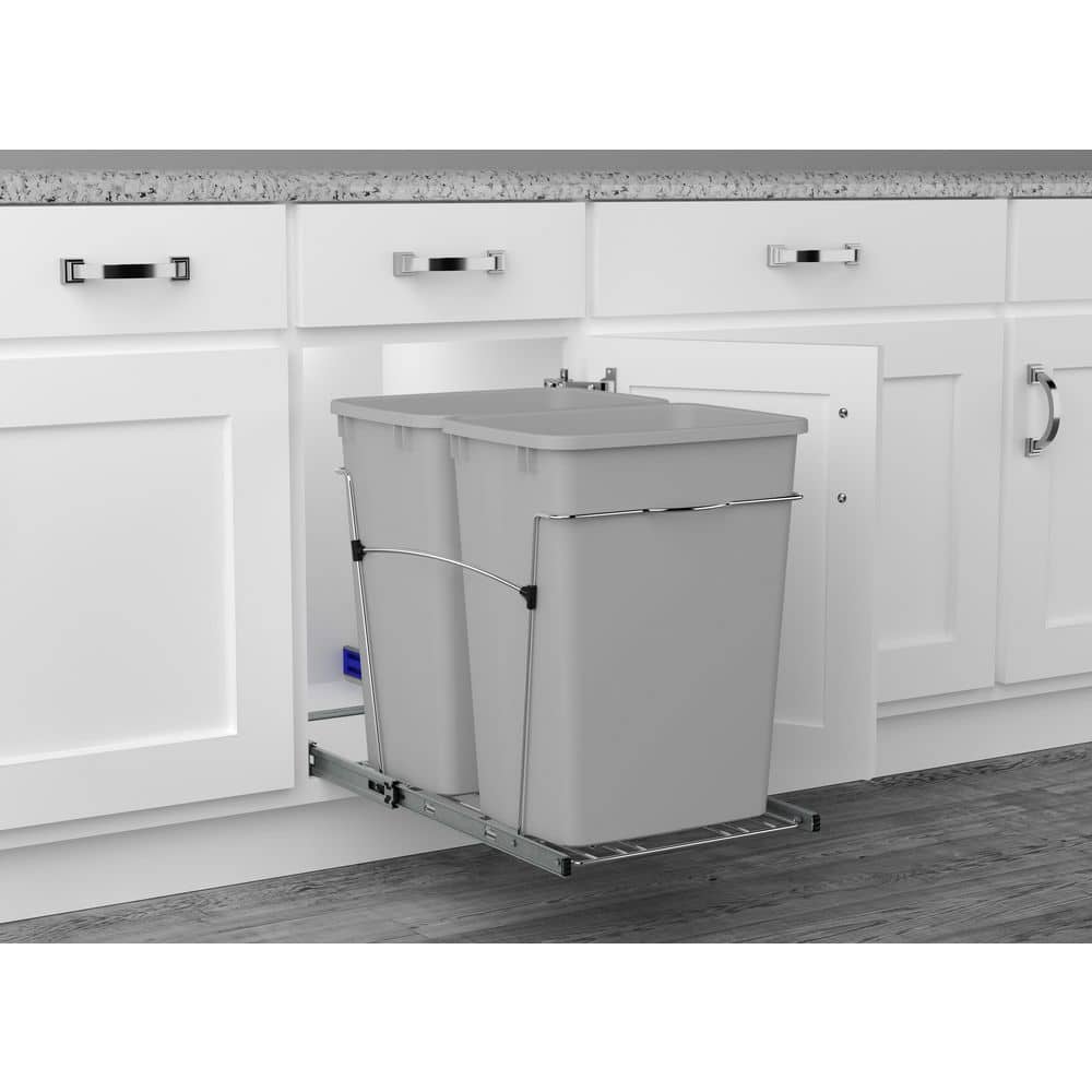 Rev-A-Shelf Chrome Steel Double 35 qt. Gray Waste Pullout with Soft ...
