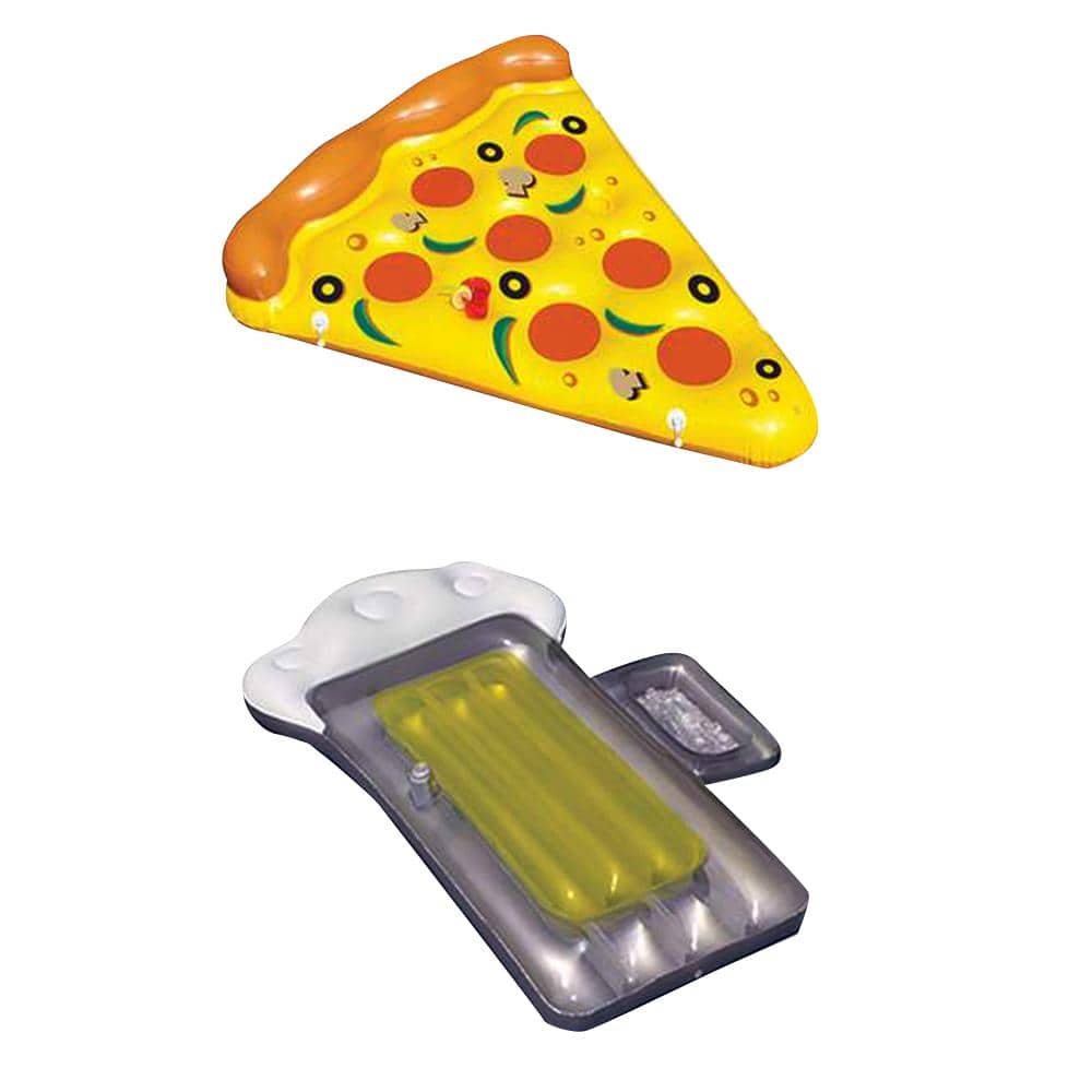 Swimline Yellow Rectangular PVC Inflatable Pizza Raft and Beer Mug ...