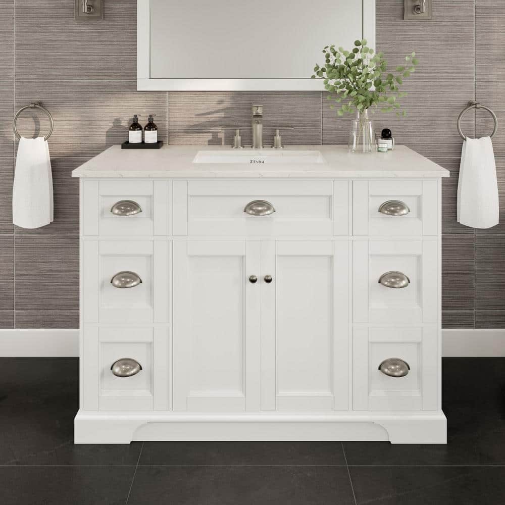 Eviva Epic 48 in. Single Sink White Bath Vanity with White Carrara ...