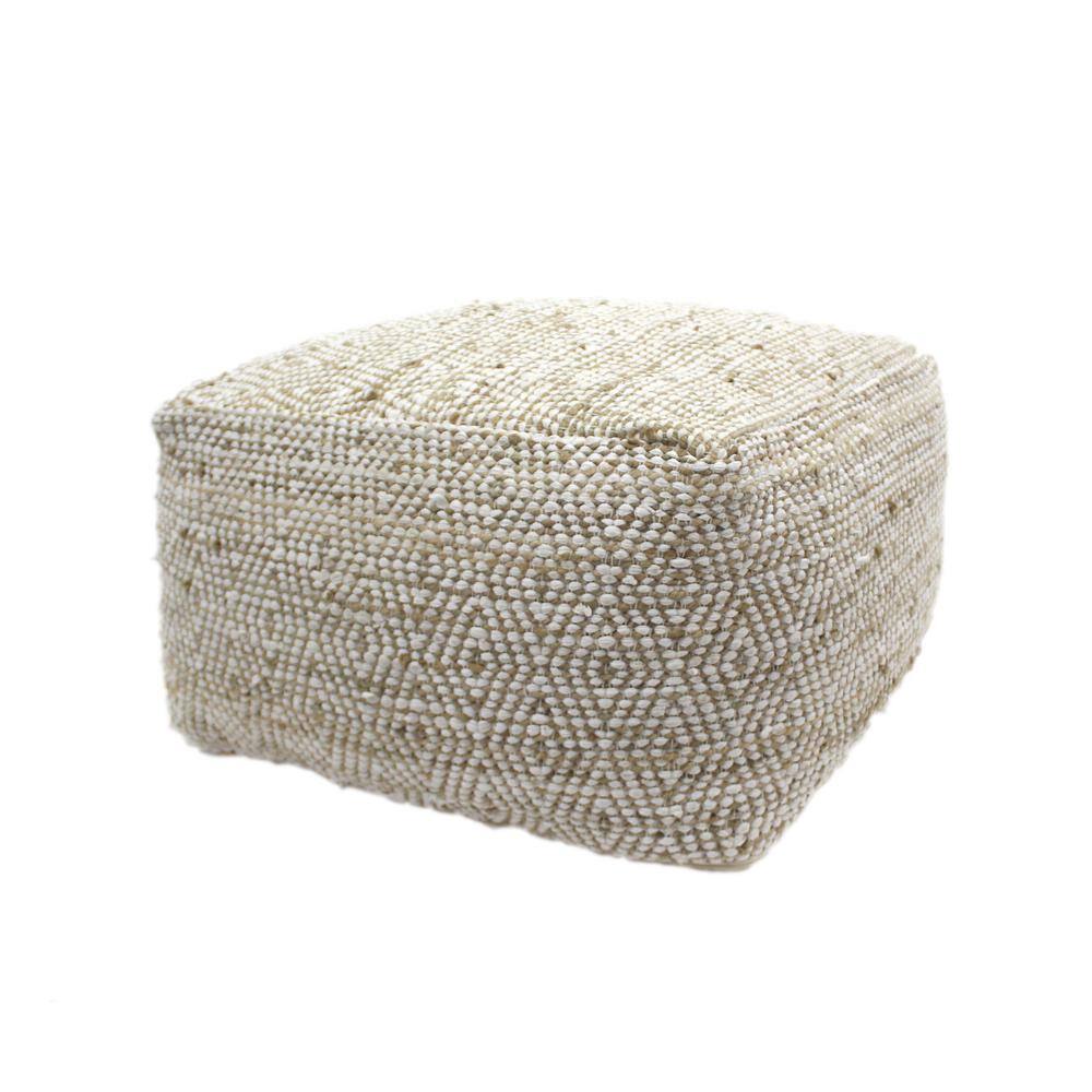 Noble House Abella Ivory Square Pouf 55488 - The Home Depot