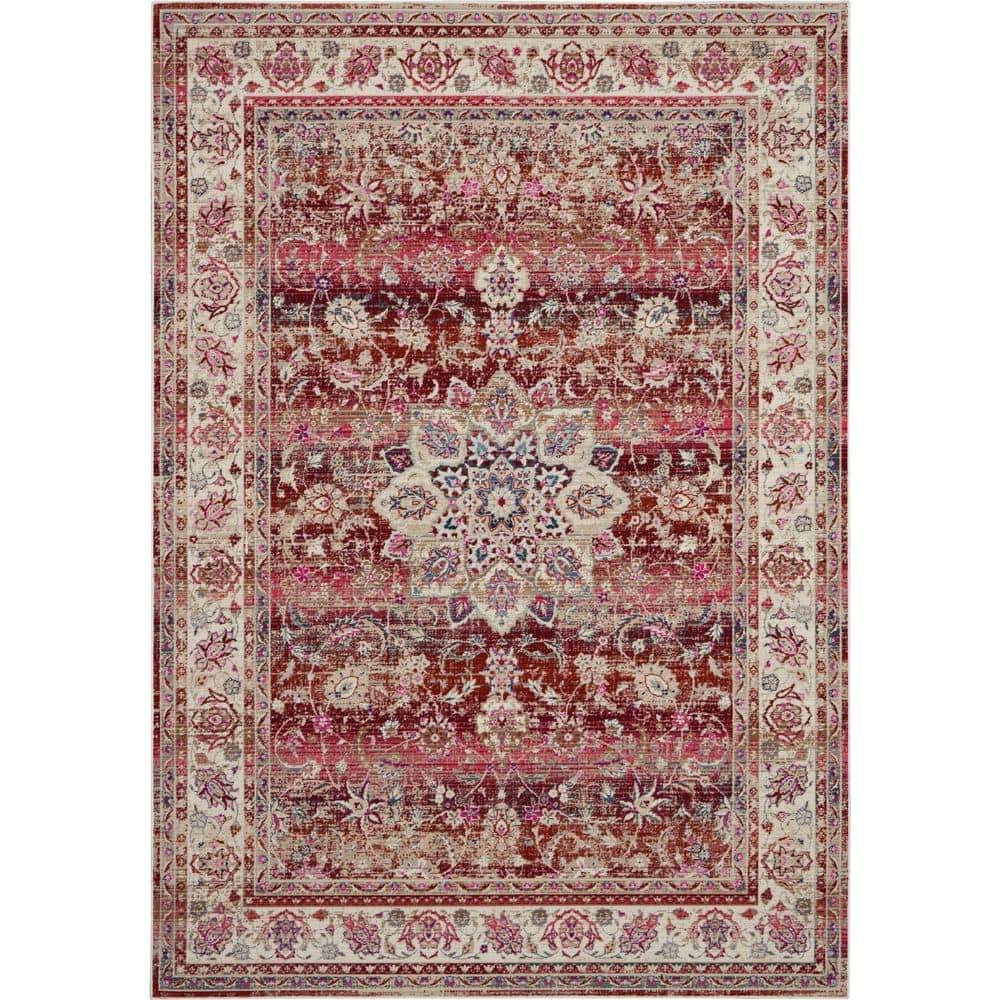 Nourison Vintage Kashan Red 5 ft. x 7 ft. Bordered Traditional Area Rug ...