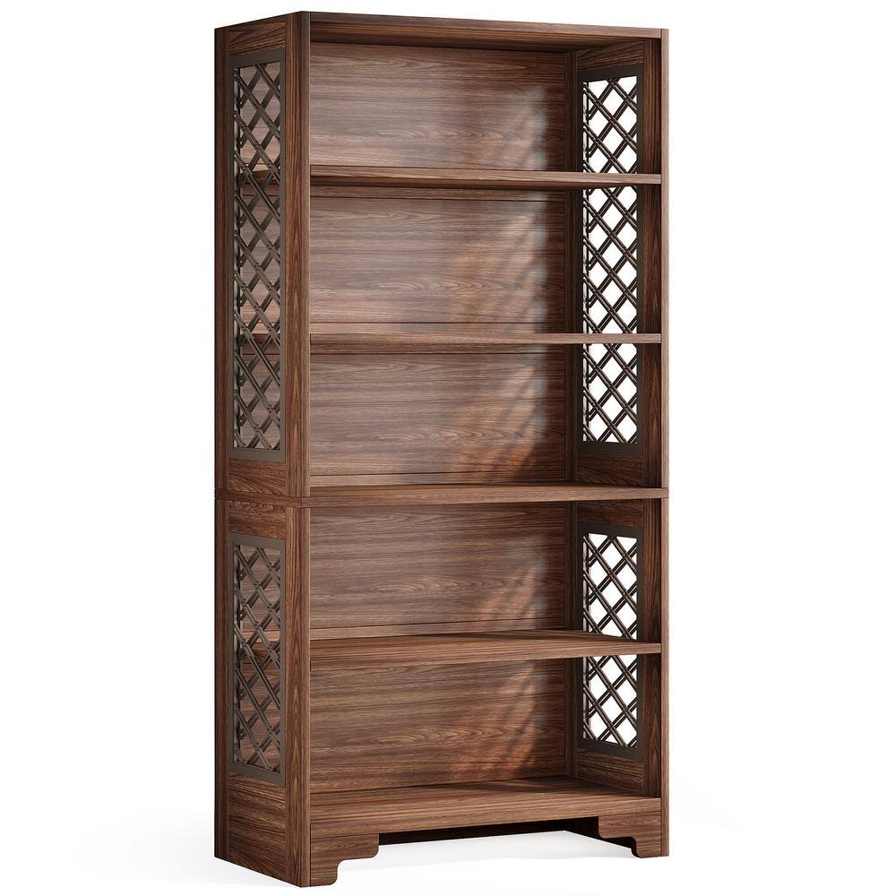 BYBLIGHT Eulas 70 in. Tall Brown Wood 5-Shelf Standard Bookcase, Floor ...