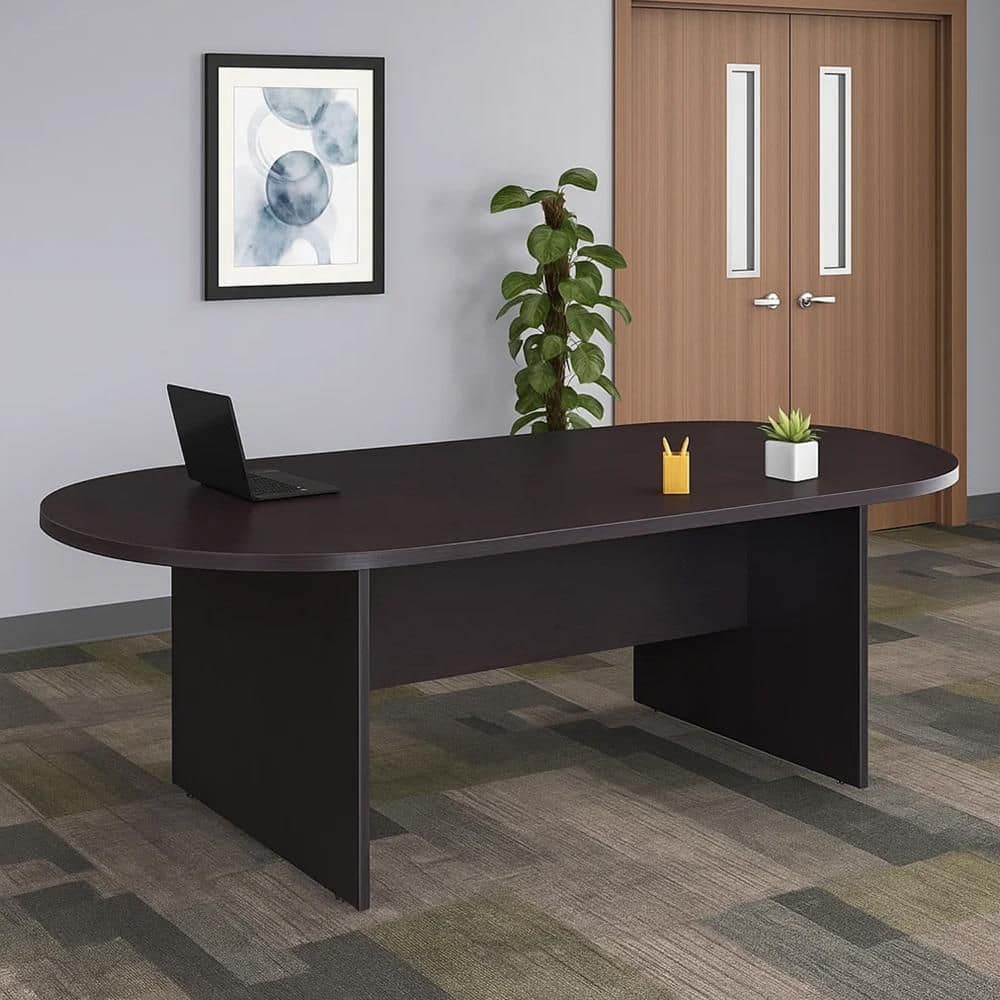 Benjara Mike 43 in. Oval Mocha Brown Wood Office Desk BM340807 - The ...
