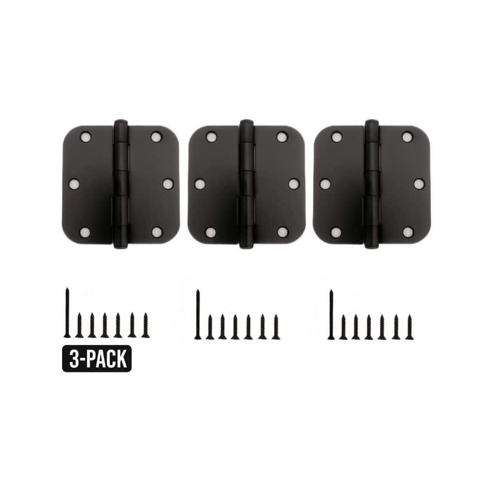 Everbilt 3-Pack 3-1/2 in. x 5/8 in. Radius Matte Black Butt Door Hinge ...