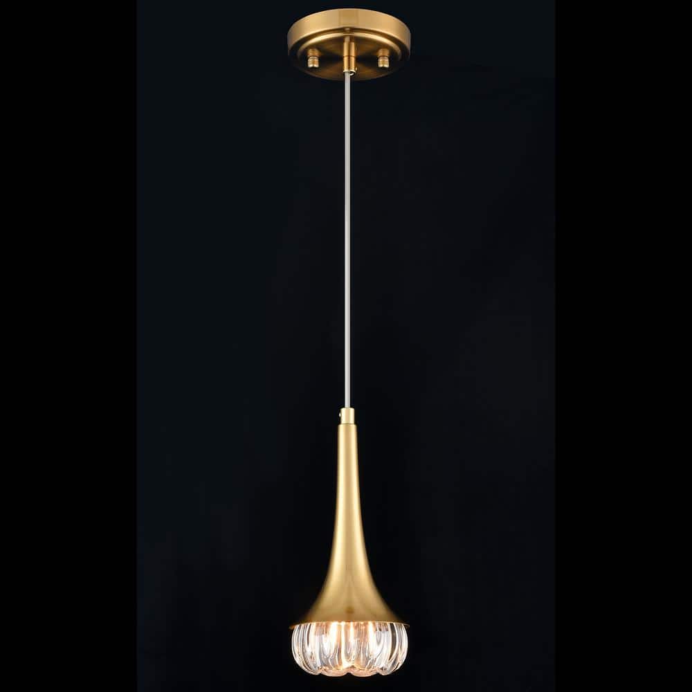 CLAXY 25 Watt 1 Light Gold Finished Shaded Pendant Light with Clear ...