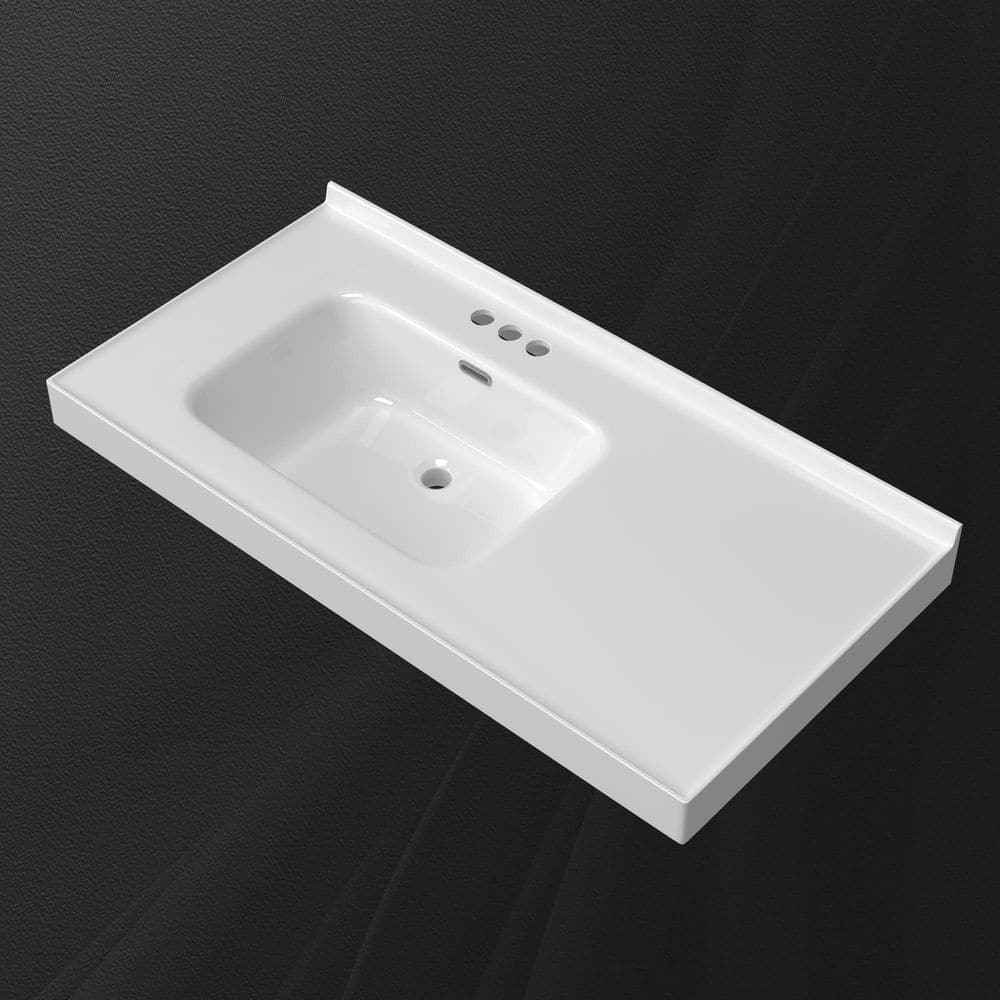 Zeafive 43 in. W x 22 in. D Solid Surface Rectangular White Single Sink ...