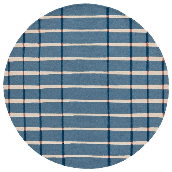 SAFAVIEH Genre 6 ft. x 6 ft. Blue/Ivory Geometric Striped Round Area ...