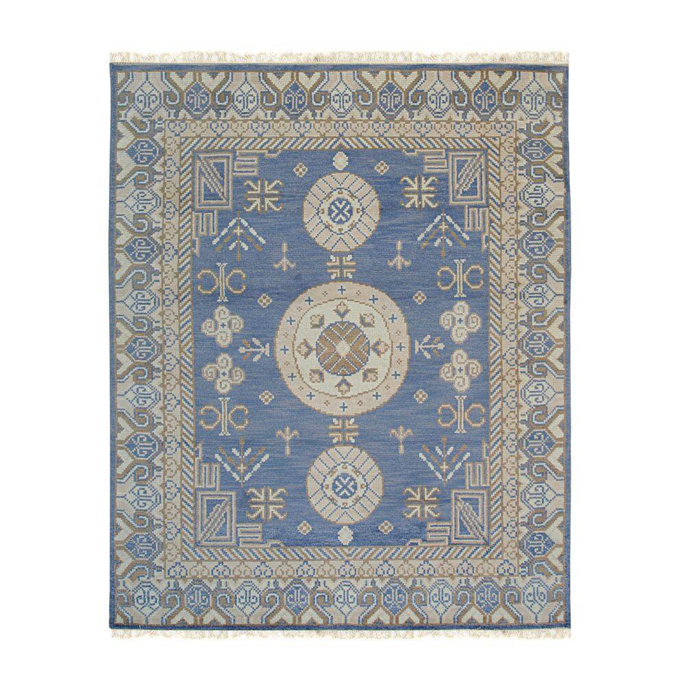 EORC Blue 8 ft. x 10 ft. Hand Knotted Wool Traditional Khotan Area Rug ...