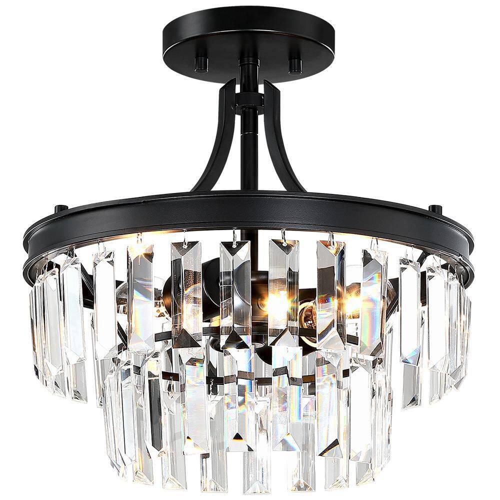 TRUE FINE Dalton 13 in. 2-Light Black Semi-Flush Mount Ceiling Light ...