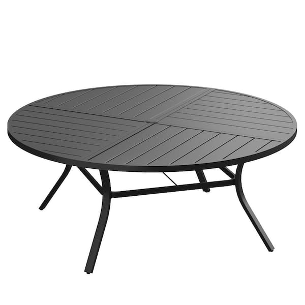 vicllax 59.8 in. Black Round Metal Outdoor Dining Table with Umbrella ...