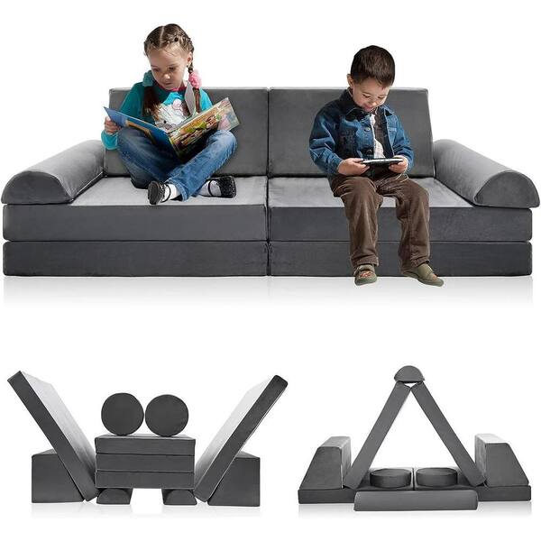 BOZTIY 10-Piece Kids Couch Sofa Modular Toddler Couch for Playroom 63 ...
