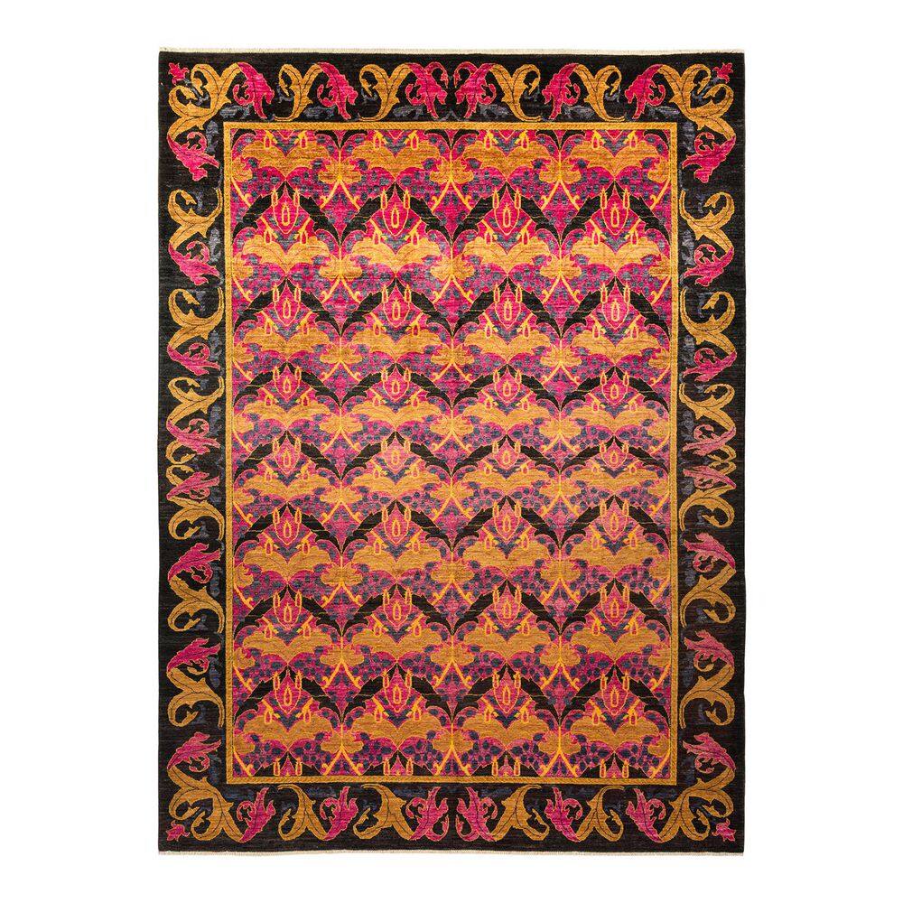 Chloe & Olivia Home Arts and Crafts 9 ft. x 12 ft. Black Floral Wool ...