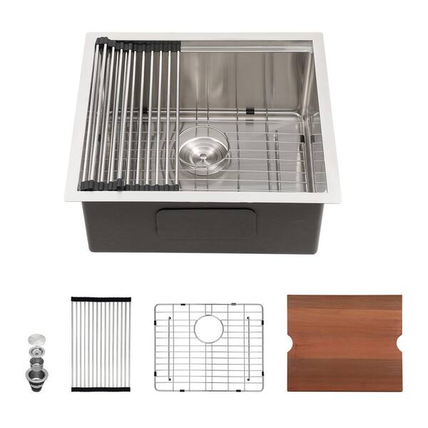 Logmey 21 in. x 18 in. x 12 in. 16-Gauge Undermount Single Bowl ...