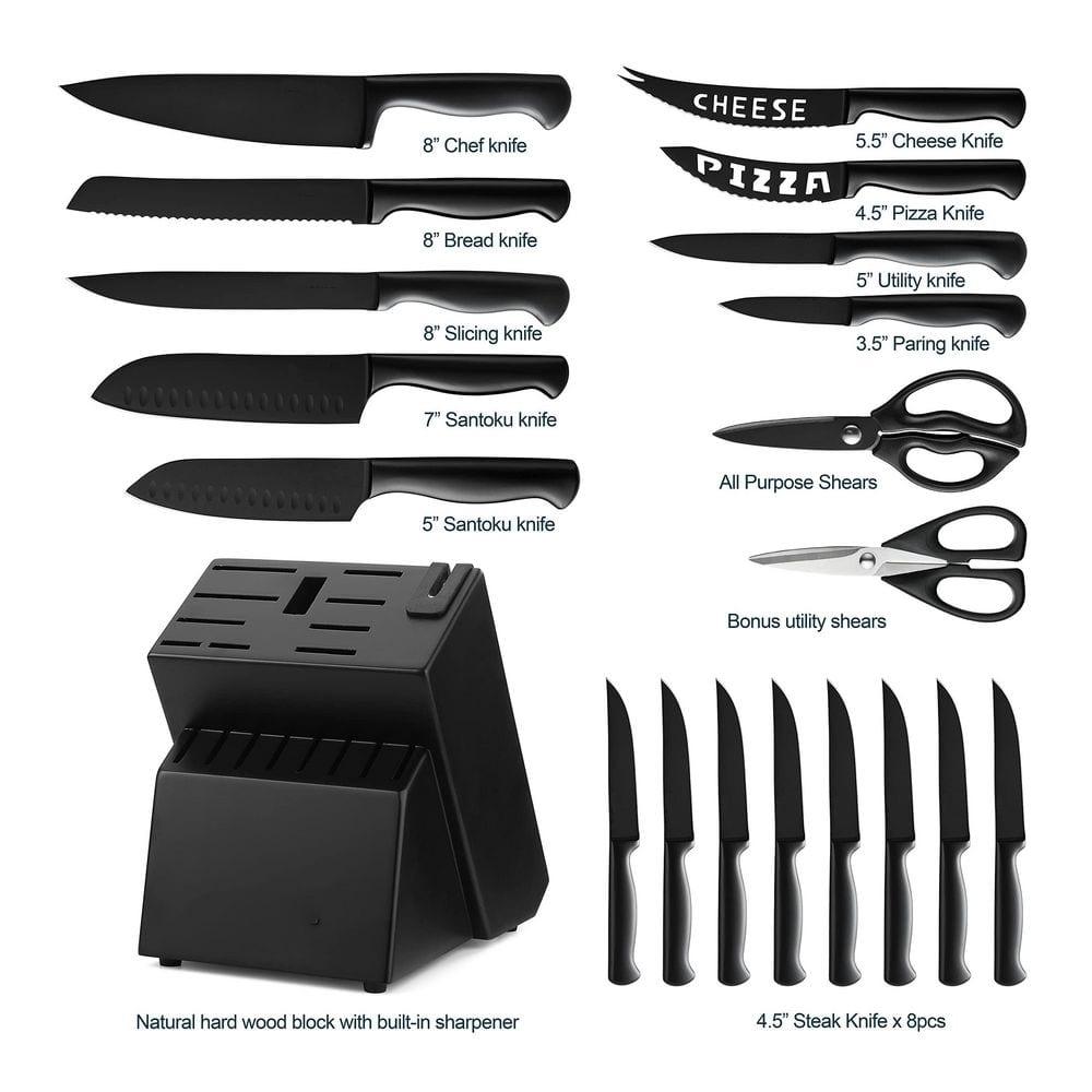 Wudkey 20-Piece Stainless Steel Knife Sets, Black Titanium German ...