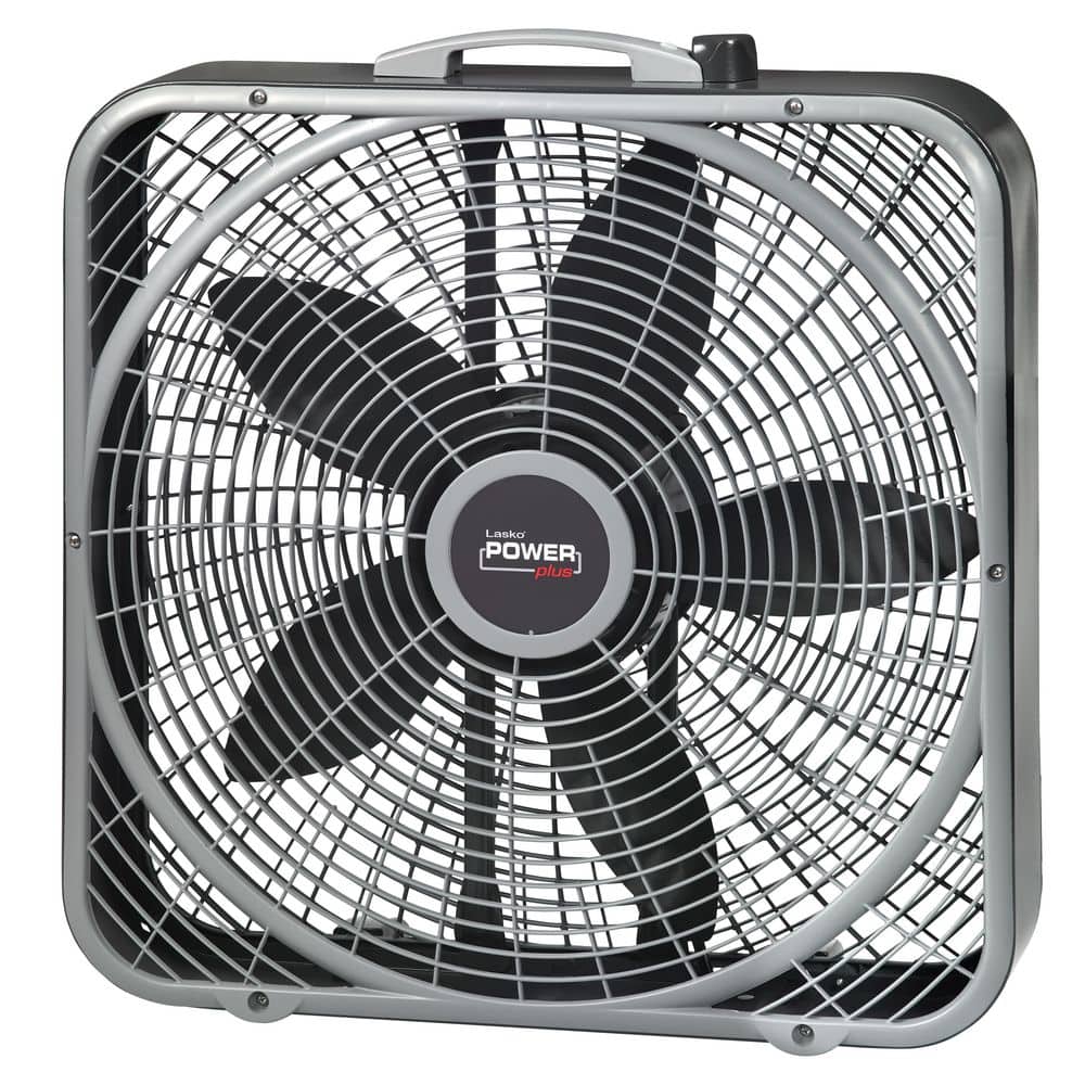 Lasko Power Plus 20 in. 3 Speed Box Fan for Home in Gray w/ Weather ...