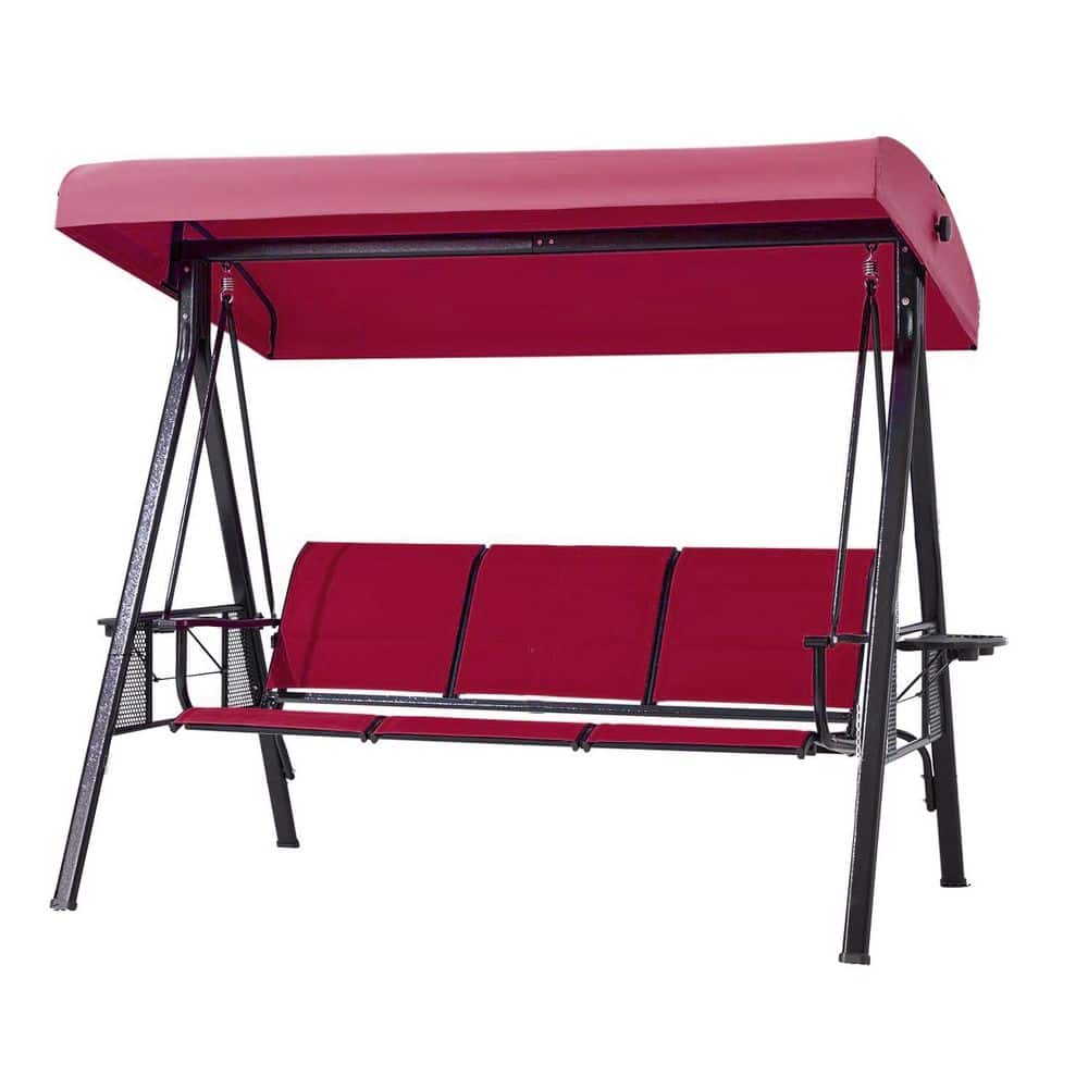 3 Seat Metal Square Tube B Outdoor Patio Swing with Textile Backrest, 2 ...