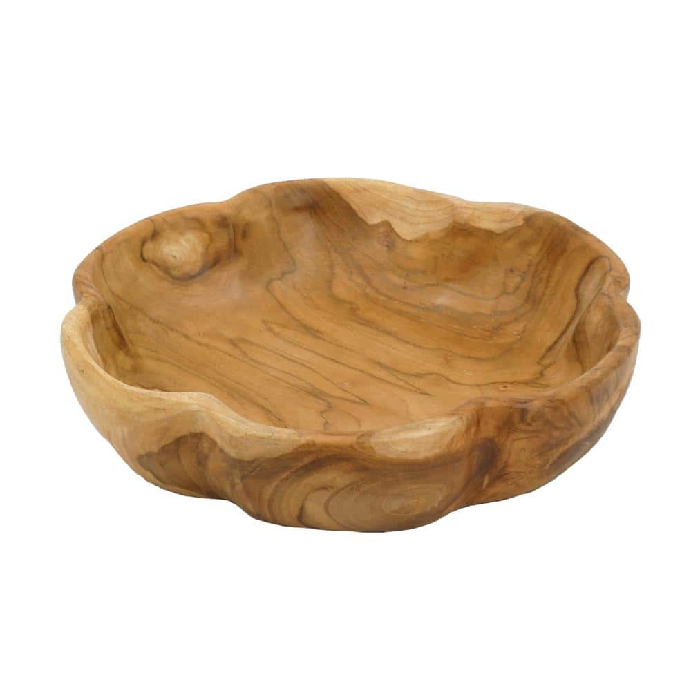 A & B Home Decorative Shallow Brown Teak Wood Bowl-Large-12 x 12 x 2.5 ...