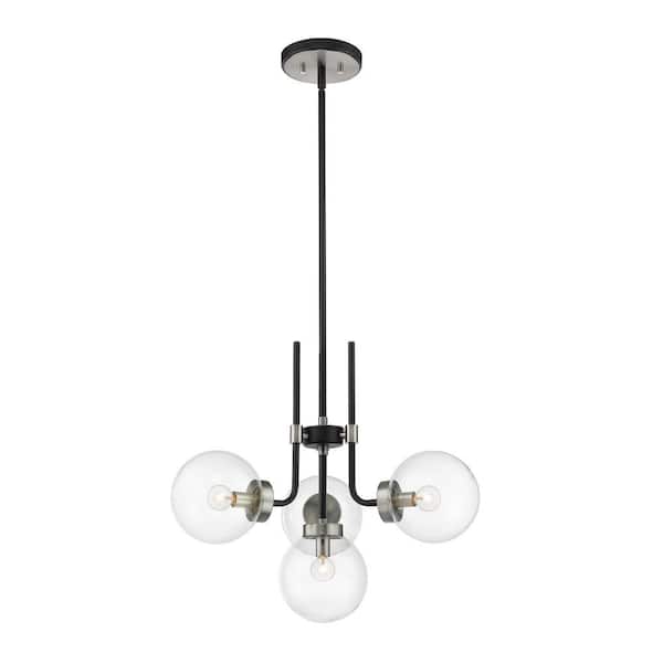 Parsons 4-Light Matte Black Plus Brushed Nickel Chandelier with Glass ...