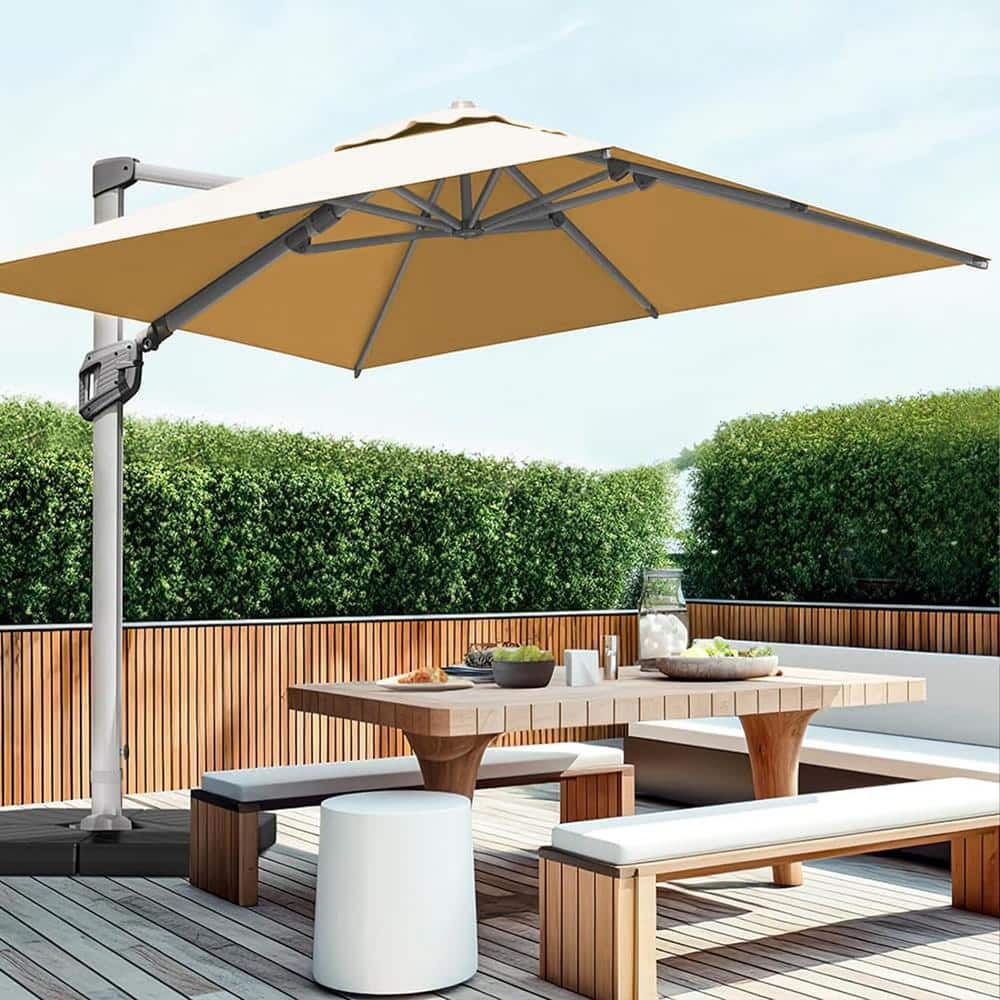 PASAMIC 10 ft. Aluminum Squrare Patio Offset Umbrella Cantilever ...