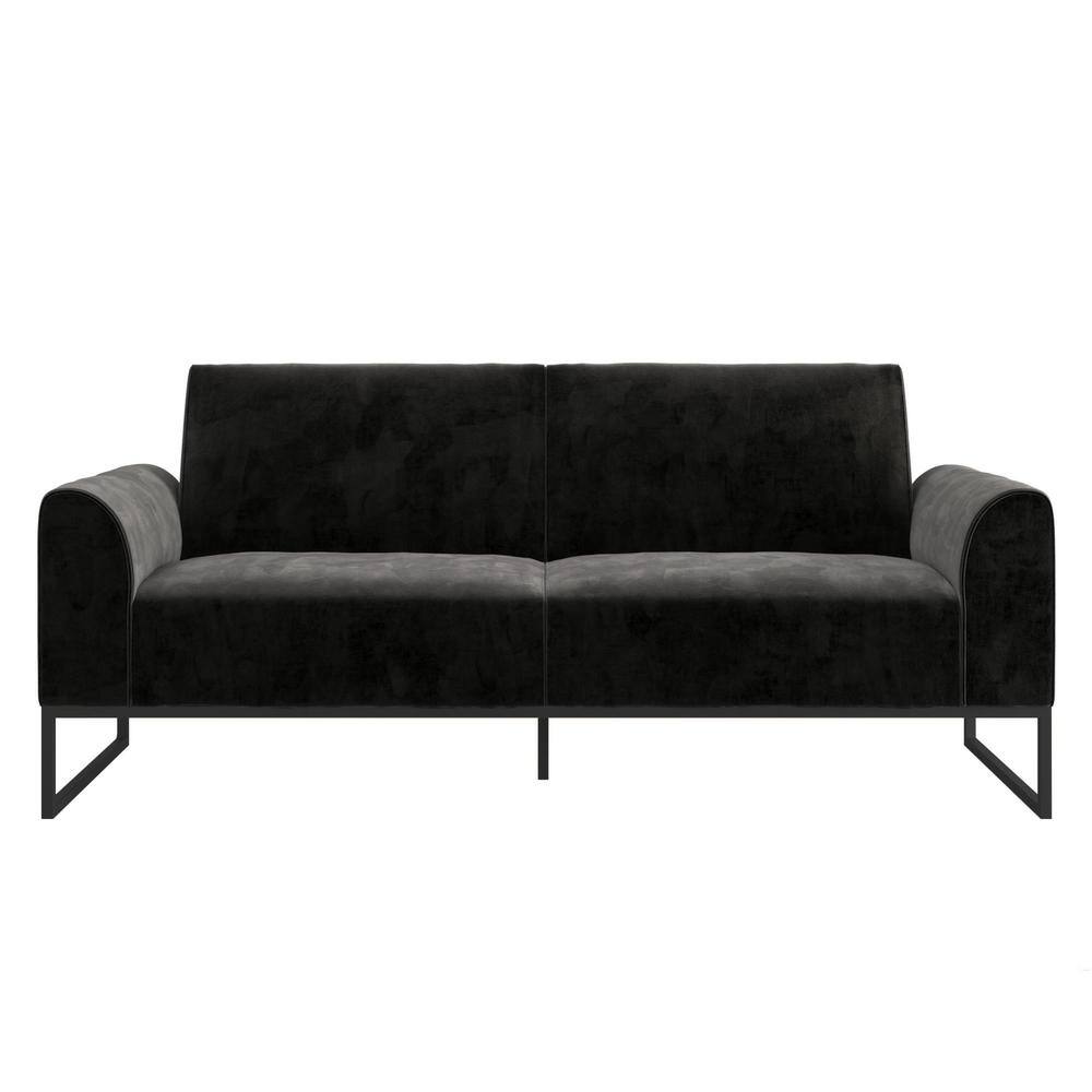 CosmoLiving by Cosmopolitan Adley Black Velvet Coil Futon with Black ...