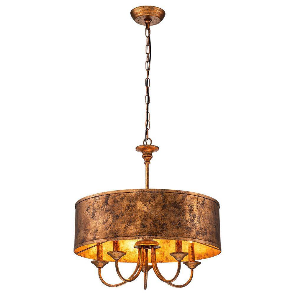 RRTYO Aquin 5-Light Rust Drum Chandelier with Metal Shade ...