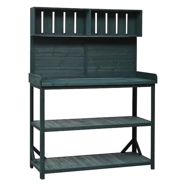 JUJABU 65 in. Forest Green Solid Wood Farmhouse Rustic Outdoor Potting ...