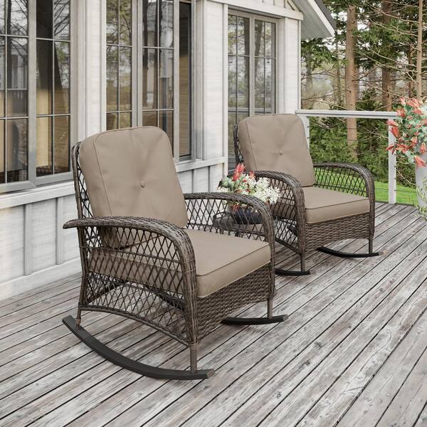 Corvus Salerno Outdoor Handwoven Resin Wicker Rocking Chair Wicker Chairs Patio Chairs Rocking Chairs Brown Metal Wicker Polyester 1