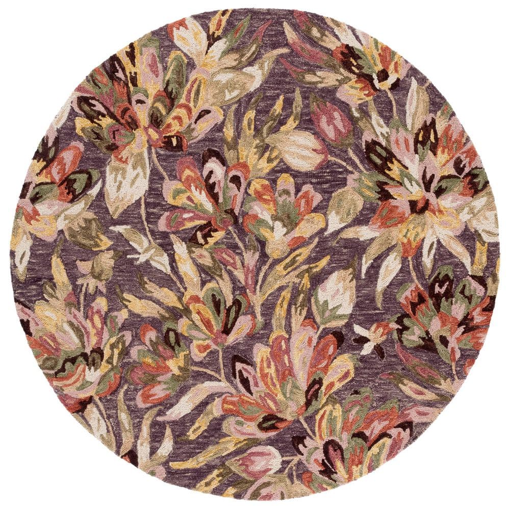 SAFAVIEH Blossom 6 ft. x 6 ft. Purple/Sage Oversized Floral Round Area ...