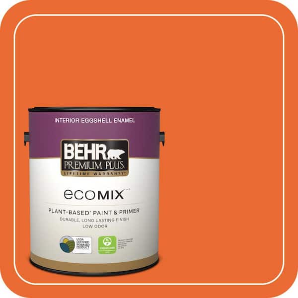 BEHR PREMIUM PLUS 1 gal. #220B-7 Electric Orange Eggshell Enamel EcoMix ...