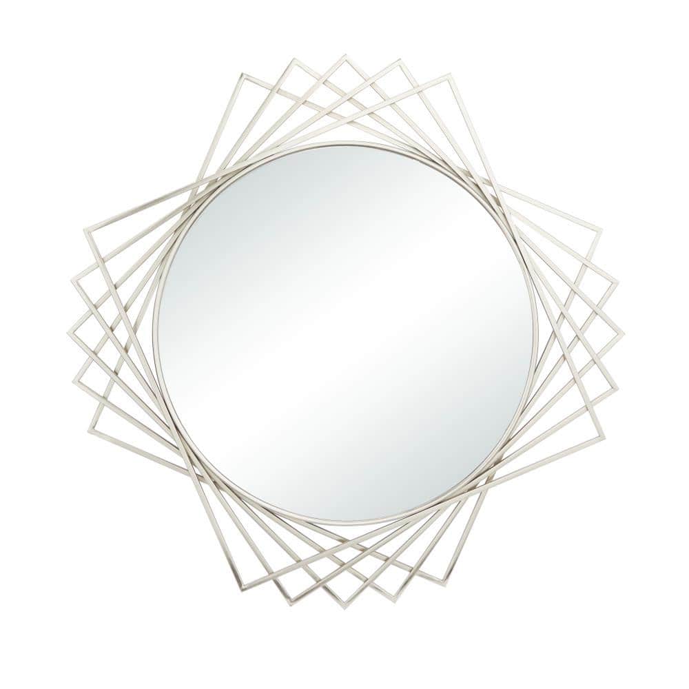 Litton Lane 42 in. x 42 in. Round Framed Silver Geometric Wall Mirror ...