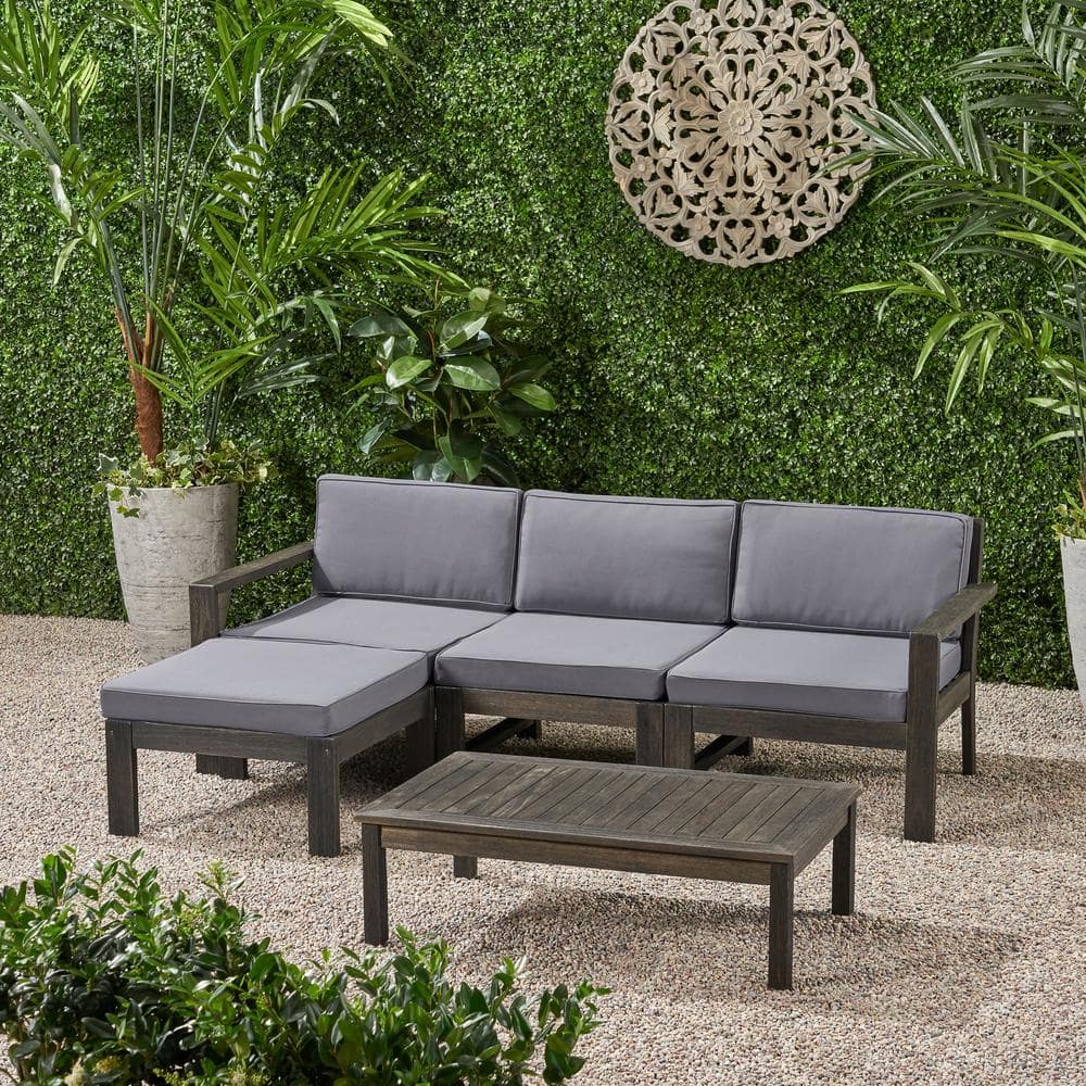 Noble House Santa Ana Wire Brushed Dark Grey 5-Piece Wood Outdoor Patio ...
