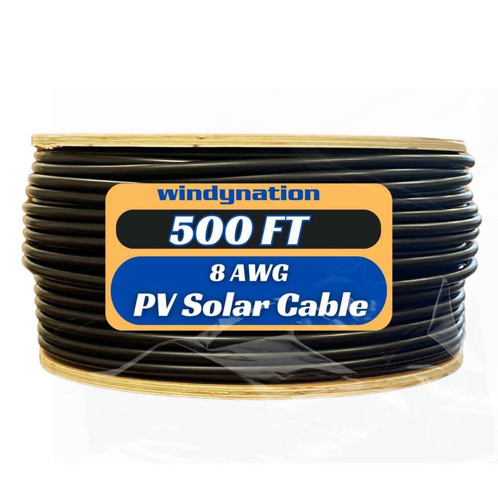 WindyNation 8 AWG Gauge 500 FT Spool Black PV Photovoltaic Solar ...