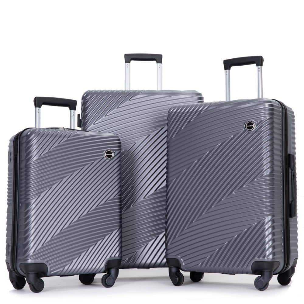 Tatahance 3-Piece Gray PC+ABS Lightweight Hardside Spinner Luggage Set ...