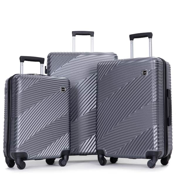 Tatahance 3-Piece Gray PC+ABS Lightweight Hardside Spinner Luggage Set ...