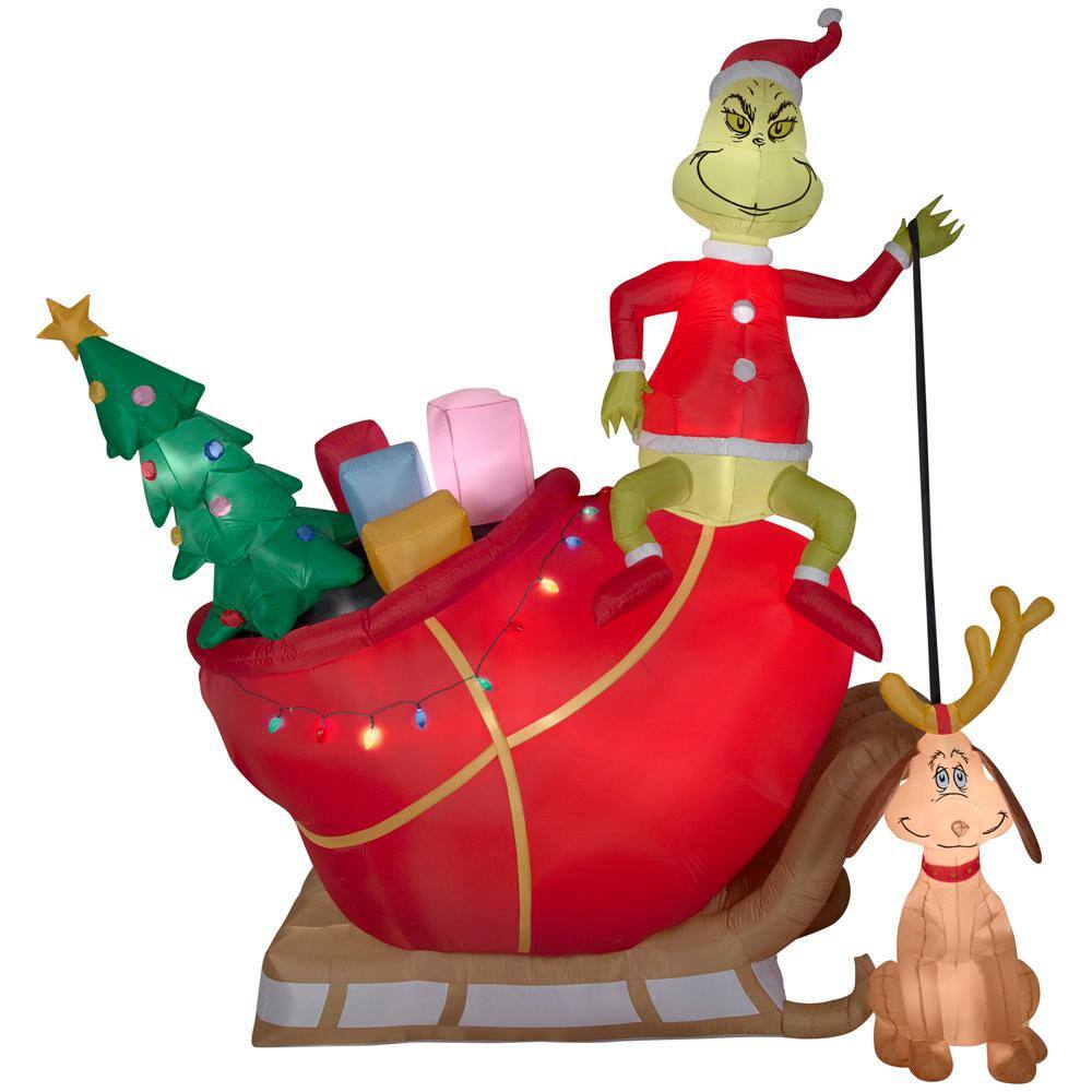 Airblown Holiday 12 ft. Pre-Lit Inflatable Grinch and Max in Sleigh ...