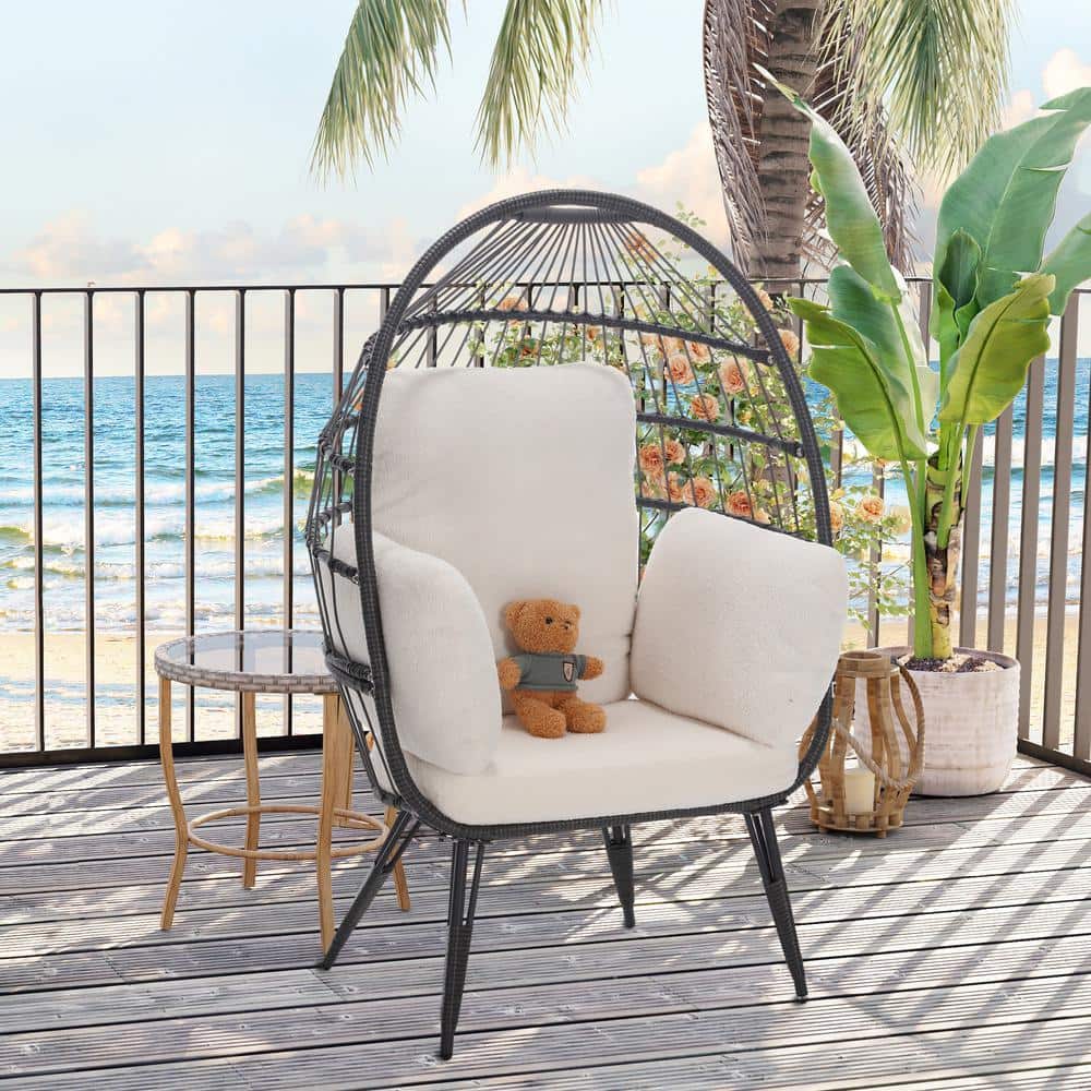 Runesay Egg Chair Wicker Lawn Chair Outdoor Oversized Large Lounger ...