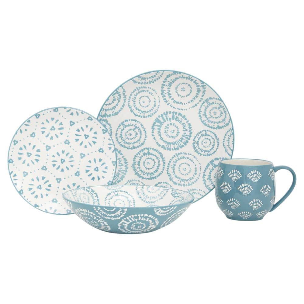 BAUM 16-Piece Oceana Turquoise Stoneware Dinnerware Set (Service for 4 ...