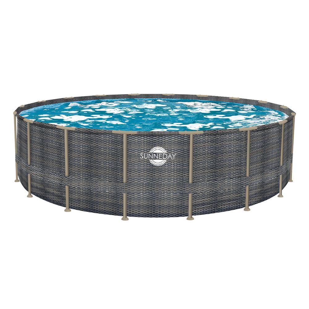 Sunneday 18 ft. Round x 52 in. D Rattan Soft-sided Oasis Pool 70018 ...