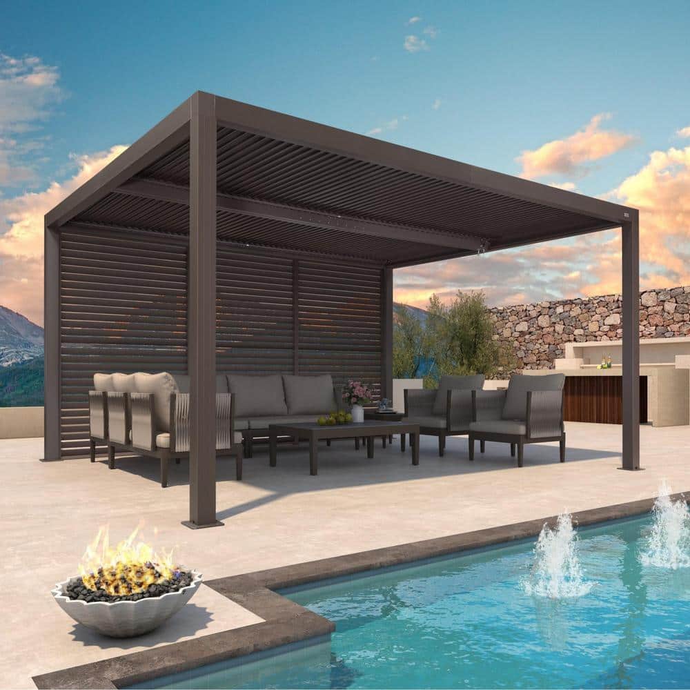 PURPLE LEAF 11 ft. x 14 ft. Bronze Aluminum Louvered Pergola with 2 ...