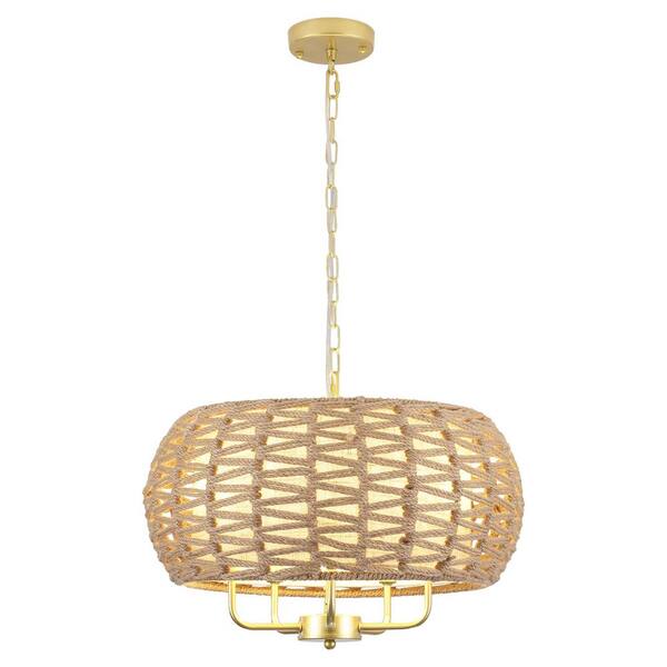 ADSENSTY 18.98 in. 5-Light Rattan Gold and Brown Bohemin Chandelier for ...