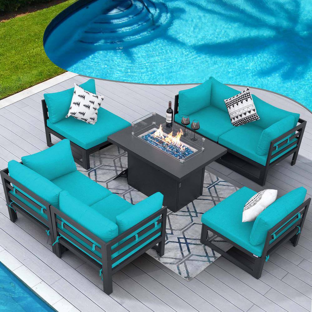 FINCATI Gray 7-Piece Large Patio Aluminum Deep Seating Sofa Set, 55,000 ...
