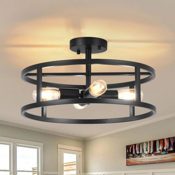 ZSMIHDOH 16.5 in. 4-Light Black Drum Semi Flush Mount Ceiling Light ...
