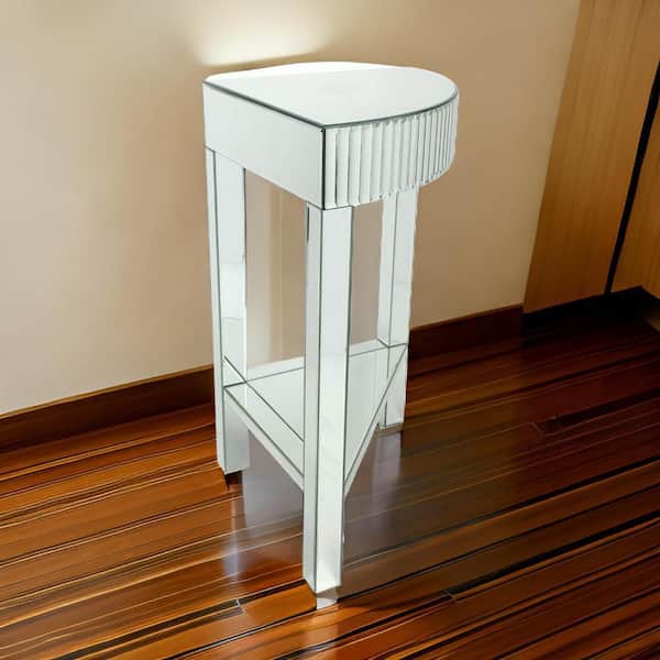 Benjara 22 in. Clear Triangle Wood Corner Table with Open Bottom Shelf ...